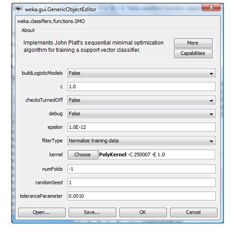 4 Default Settings Of Smo In Weka Machine Learning Software Witten