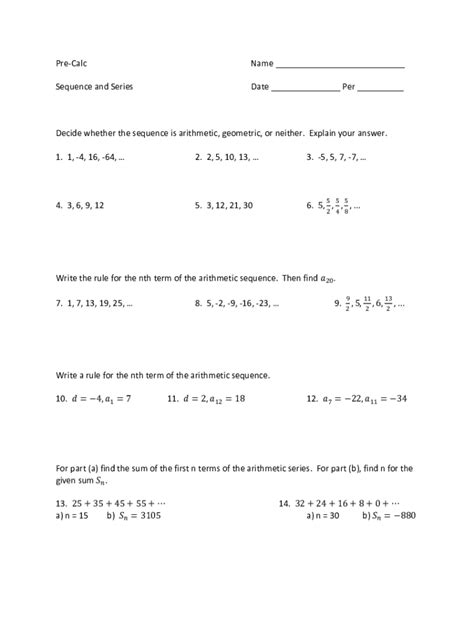 fillable online determine whether each sequence is arithmetic