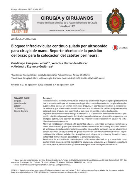 Pdf [ultrasound Guided Continuos Infraclavicular Block For Hand Surgery Technical Report Arm