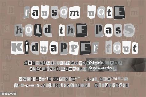 회색 몸값 콜라주 스타일 문자 숫자 및 구두점은 신문과 잡지에서 잘라냅니다 빈티지 Abc 컬렉션 빨강 흰색 검은색 펑크 알파벳 타이포그래피 벡터 그림 편지 문서에 대한 스톡