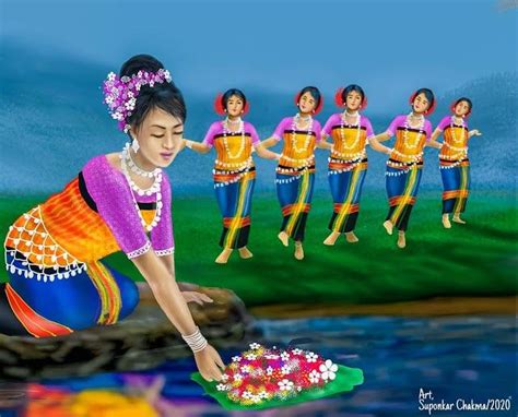 Chakma Girls Art During Bizu By Vyonika Art Girl Girl Traditional