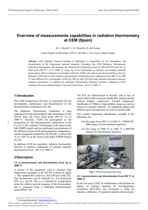 Pdf Overview Of Measurements Capabilities In Radiation Thermometry At