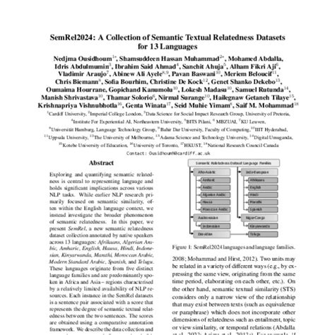 Semrel2024 A Collection Of Semantic Textual Relatedness Datasets For 13 Languages Acl Anthology