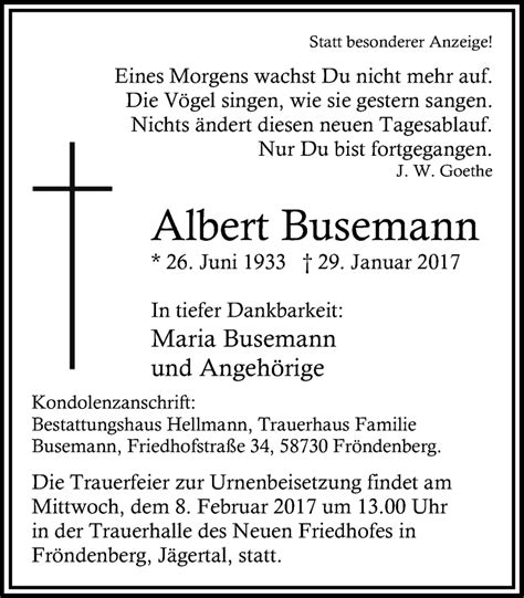 Traueranzeigen Von Albert Busemann Trauer In Nrwde