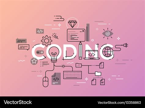 Flat Style Thin Line Banner Design Of Coding Vector Image Flat Style Thin Line Banner Design Of Coding Vector Image