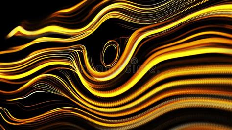 Yellow Flow Of Particles Forms Curled Glow Lines Or Light Streaks Like Glow Trails Lines Form
