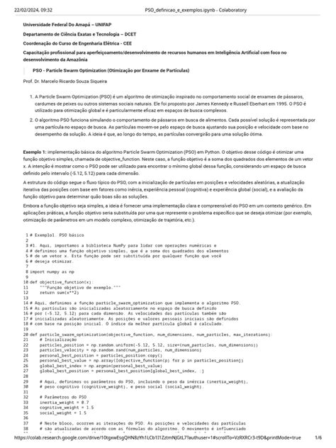 Pso Definicao E Exemplos Ipynb Colaboratory Pdf
