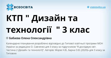 КТП Дизайн та технології 3 клас КТП Дизайн і технології