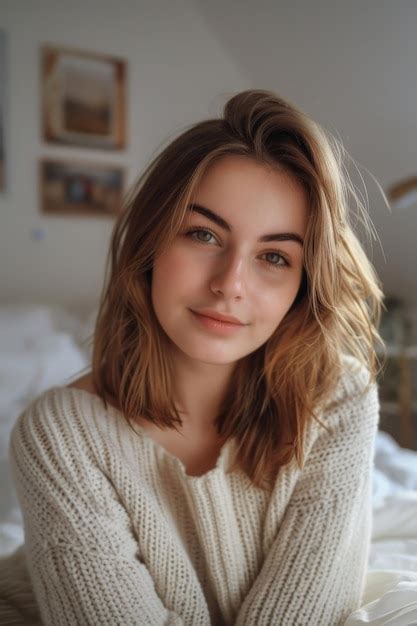 Premium Photo Beautiful Girl Selfie In Cozy Bedroom
