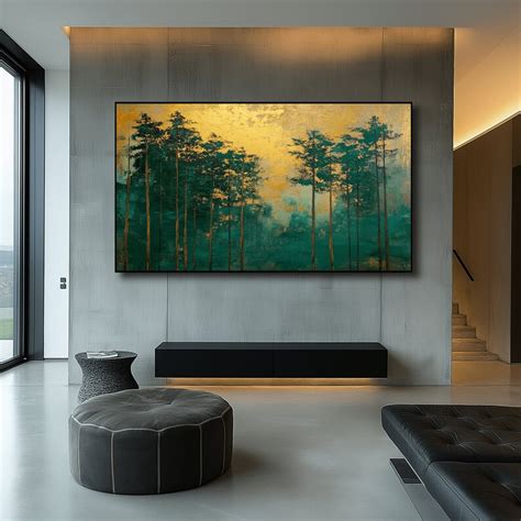 Abstract Forest Art Green And Gold Landscape Framed Poster Etsy