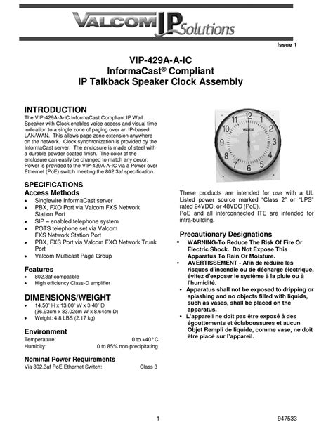 Valcom Vip 429a A Ic Assembly Pdf Download Manualslib