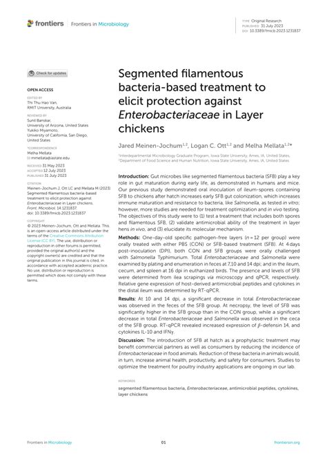 Pdf Segmented Filamentous Bacteria Based Treatment To Elicit Protection Against