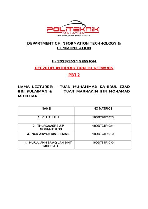 Problem Based Task Department Of Information Technology