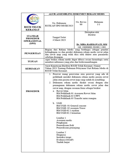 Sop Assembling Atau Penyusunan Form Rm Pdf