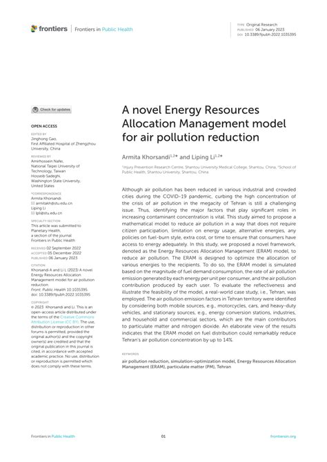 Pdf A Novel Energy Resources Allocation Management Model For Air