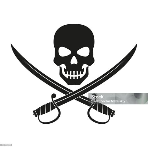 교차 검을 가진 졸리 로저 해 적 깃발은 해골과 두 명의 사파나 심 타르 검으로 되어 있습니다 벡터 일러스트입니다 검에 대한 스톡 벡터 아트 및 기타 이미지 Istock