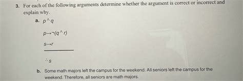 solved for each of the following arguments determine whether