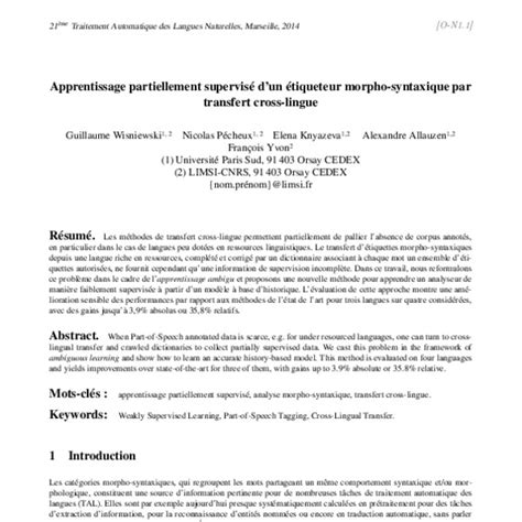 Cross Lingual Pos Tagging Through Ambiguous Learning First Experiments Apprentissage