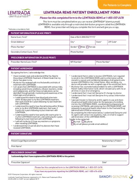 Fillable Online Lemtrada Rems Patient Enrollment Form Fax Email Print Pdffiller