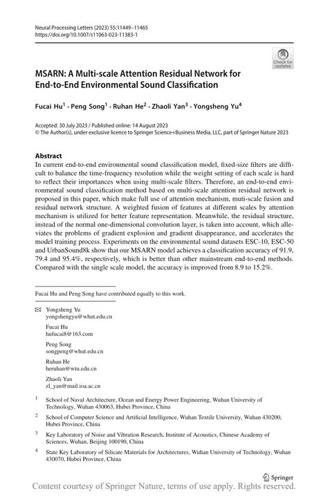 Msarn A Multi Scale Attention Residual Network For End To End Environmental Sound Classification