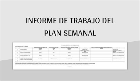 Plantilla De Excel Informe De Trabajo Del Plan Semanal Y Hoja De
