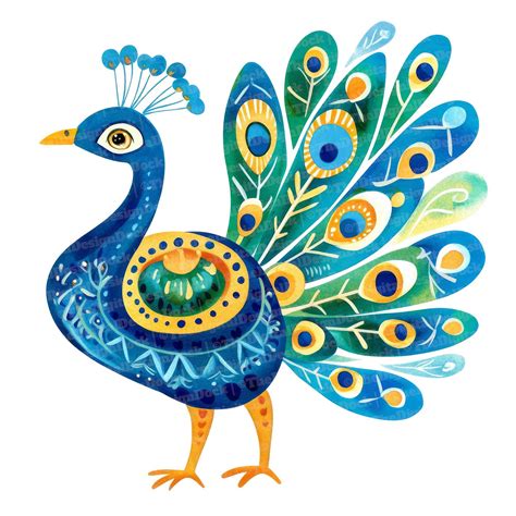 Folk Art Peacock Clip Art 12x Decorative Peacock Clipart Set