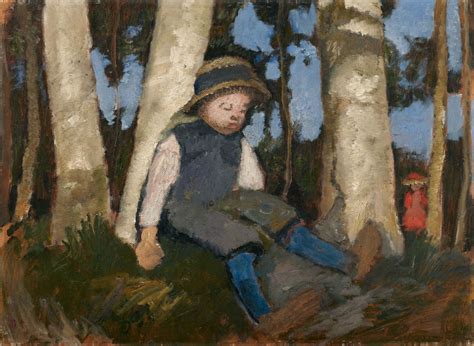 Paula Modersohn Becker Sitzender Junge Mit Strohhut Unter BirkenÖl Auf