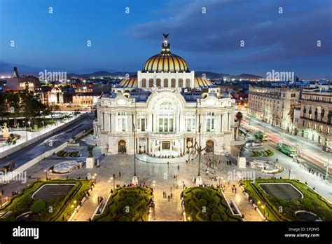 Mexico Mexico City View To Palacio De Bellas Artes At Blue Hour Stock
