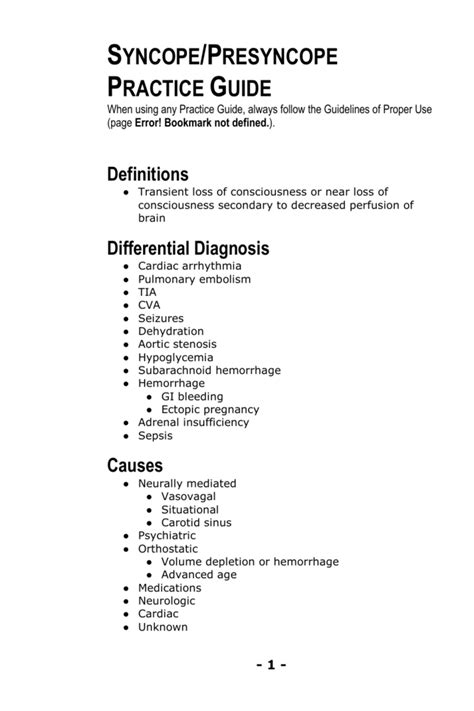 Syncope Presyncope Practice Guide