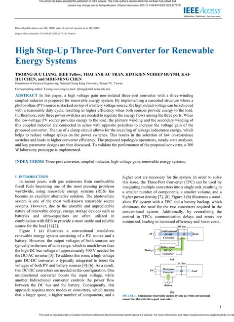 Pdf High Step Up Three Port Converter For Renewable Energy Systems