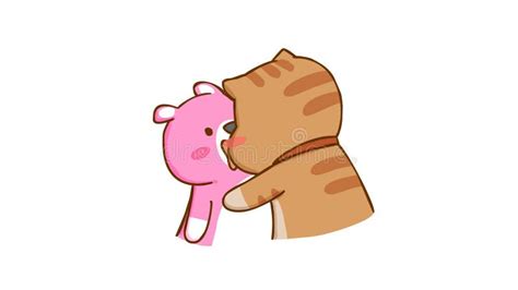 Animated Cat Kiss With White Background Ideal For Clean And Minimalistic Designs Stock Footage