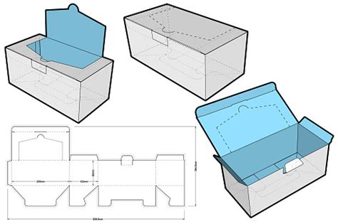 마스크용 골판지 포장 및 다이 컷 패턴 Eps 파일은 전체 스케일이며 완벽하게 작동합니다 실제 골판지 생산을 위해 준비되었습니다 건강관리와 의술에 대한 스톡 벡터 아트 및