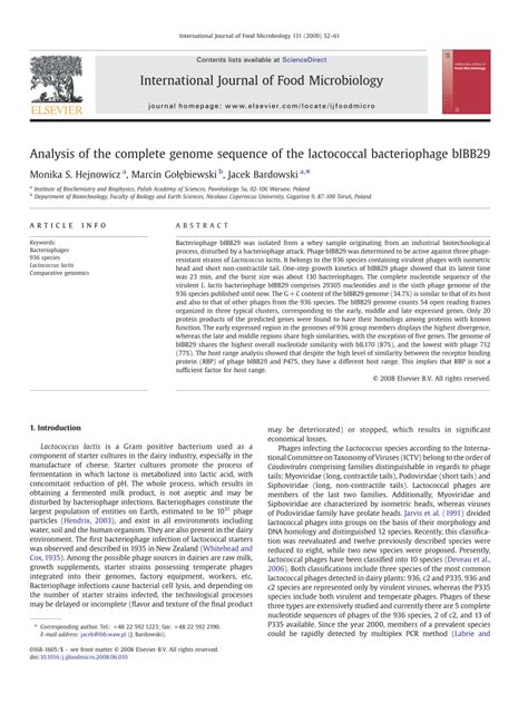 Pdf Analysis Of The Complete Genome Sequence Of The Lactococcal