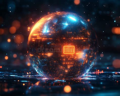 Radiating Tech Sphere Glowing With Advanced Data Encryption Stock
