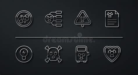 Set Line Molecule Light Bulb With Concept Of Idea Radiation Warning Document Electric Car