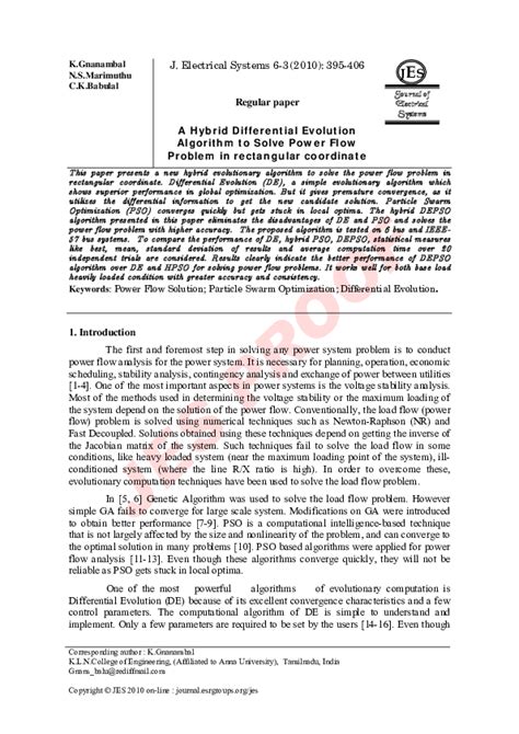 Pdf A Hybrid Differential Evolution Algorithm To Solve Power Flow