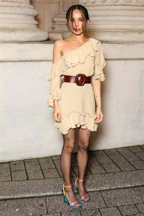 Zoë Kravitz Pairs Asymmetrical Ruffles With Whimsical Footwear At Pfw