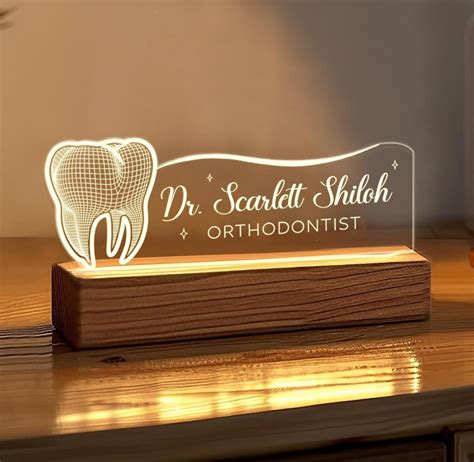 Personalized 3d Flat Dentist Desk Name Plate Orthodontist Acrylic Led