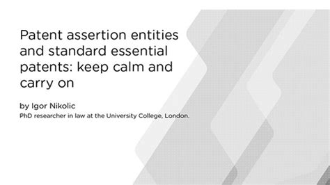 Ip Research Patent Assertion Entities And Standard Essential Patents 4ip Council