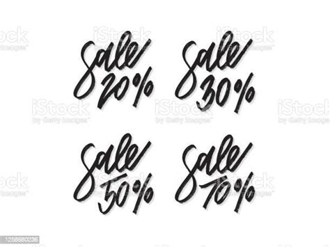판매 20 판매 30 판매 50 판매 70 흰색 배경에 고립 된 손으로 쓴 글자 포스터 소셜 네트워크 배너 카드에 대한 벡터 템플릿 가격에 대한 스톡 벡터 아트 및 기타