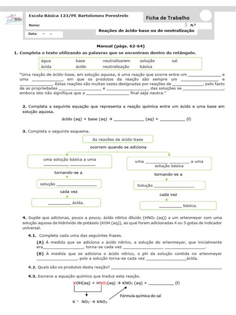 Ft Reações Ácido Base Pdf Ácido Reações Químicas