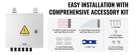 VEVOR Solar PV Combiner Box 6 String 15A For Solar Panel System Steel Case IP65 VEVOR US