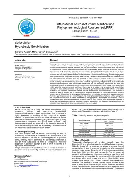 Hydrotropic Solubilization Pdf Solubility Chemical Compounds