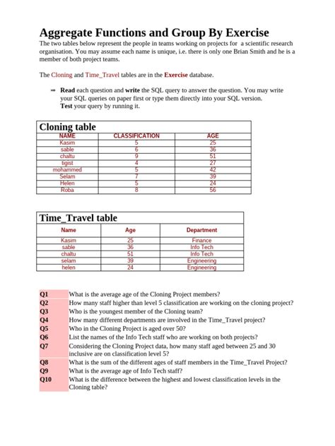 Aggregate Functions Exercise Pdf Standard Deviation Databases