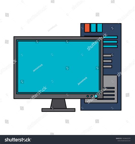 Computer Monitor Cpu Technology Isolated Vector Stock Vector Royalty Free 1424642579