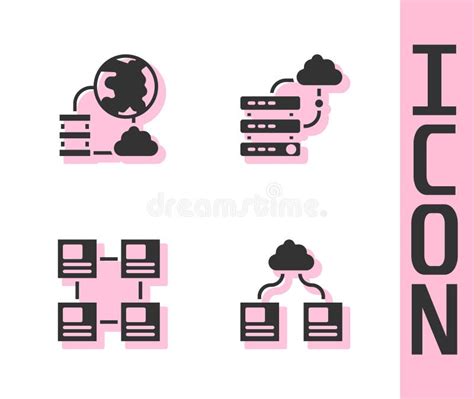 Set Cloud Technology Data Transfer Network Cloud Connection Hierarchy