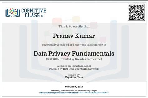 Pranav Kumar On Linkedin Dataprivacy Certificationachieved Cognitiveclass Geeta Professional…