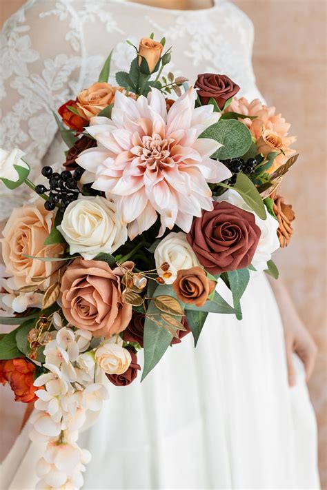 Small Cascade Bridal Bouquet In Sunset Terracotta Cascading Bridal