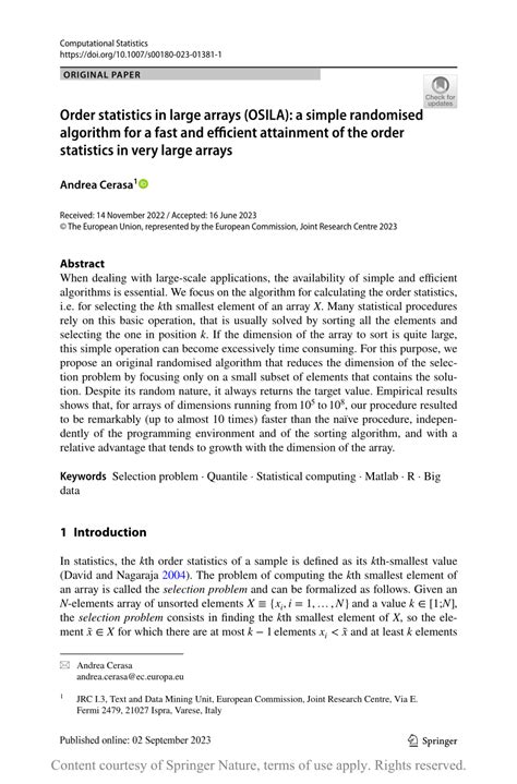 Pdf Order Statistics In Large Arrays Osila A Simple Randomised Algorithm For A Fast And