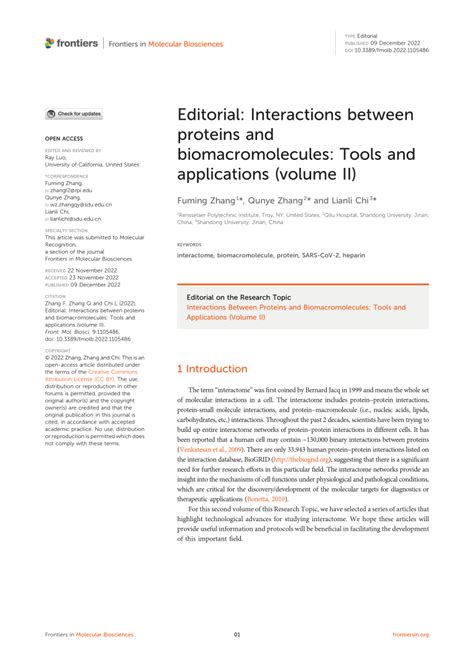 Pdf Editorial Interactions Between Proteins And Biomacromolecules Tools And Applications